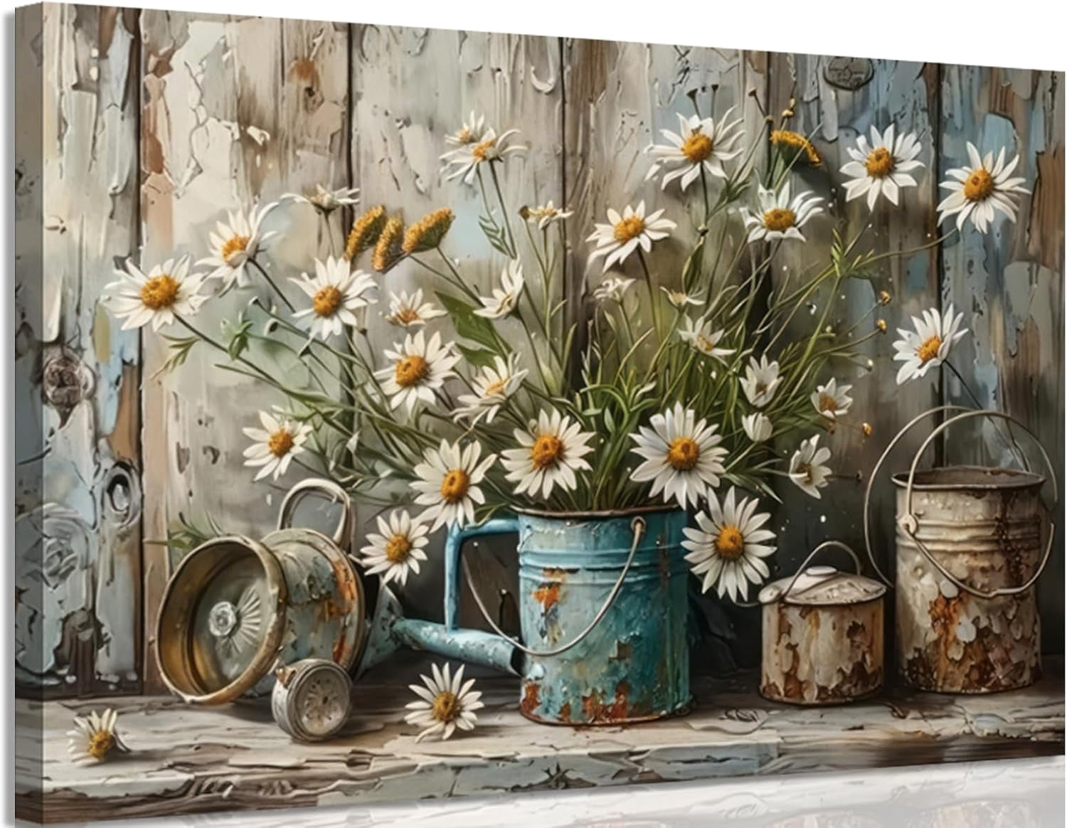 Rustic Farmhouse Daisy Canvas Wall art Vintage Country White Daisy ...