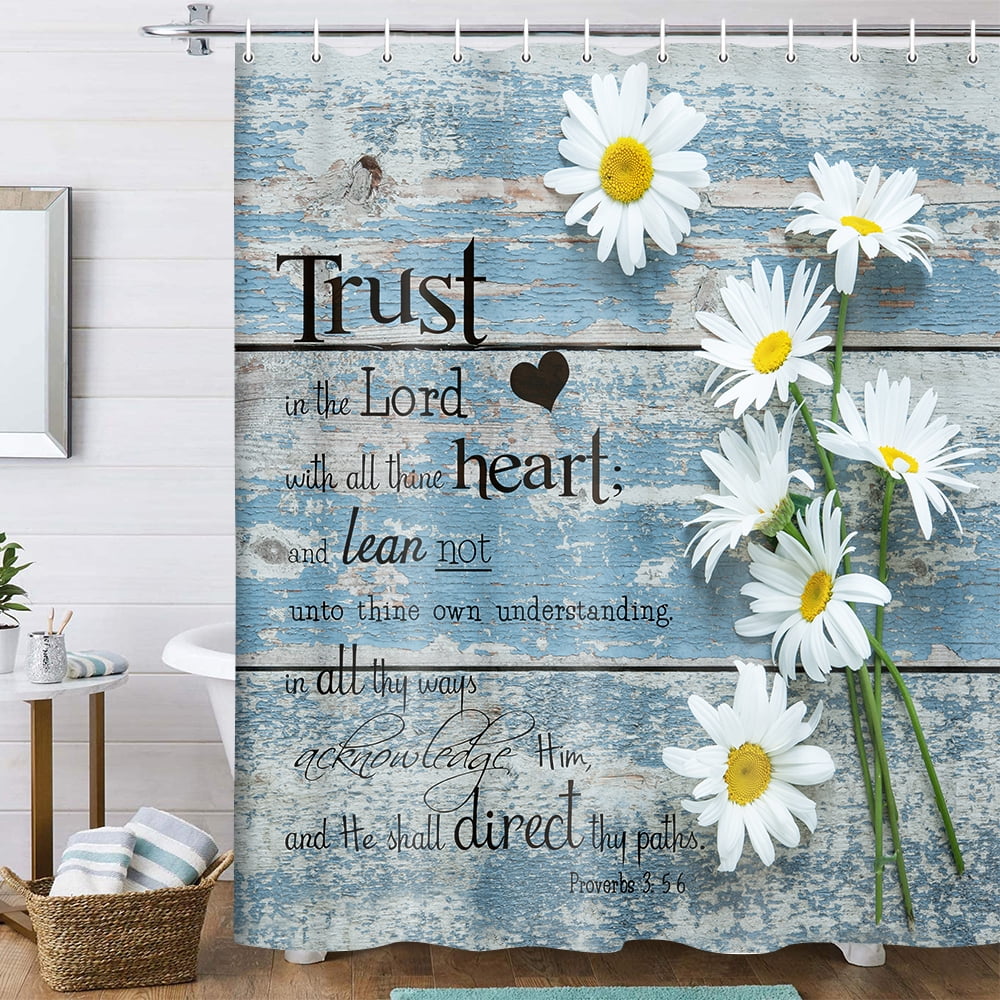 Rustic Farmhouse Daisy Shower Curtain Inspirational Bible Verse ...