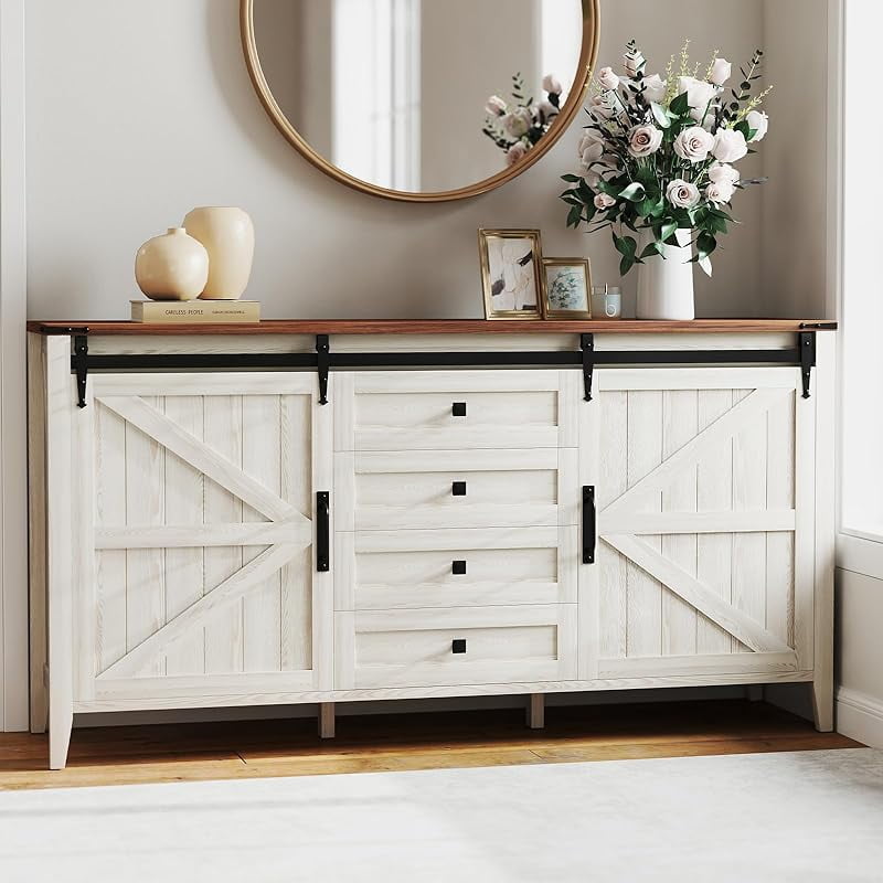 Rustic Farmhouse Dresser for Bedroom, 59.84 inch White Chests of 4 ...