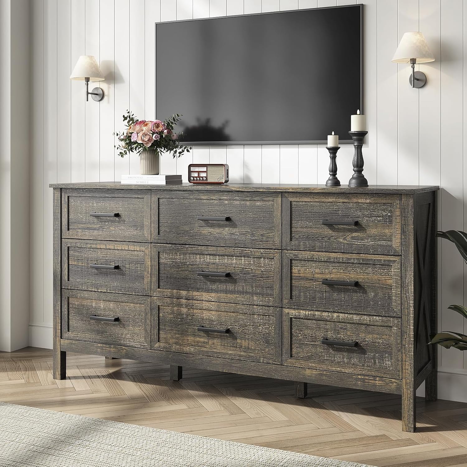 Rustic Farmhouse Dresser with Drawers, Wood Storage Organizer for ...