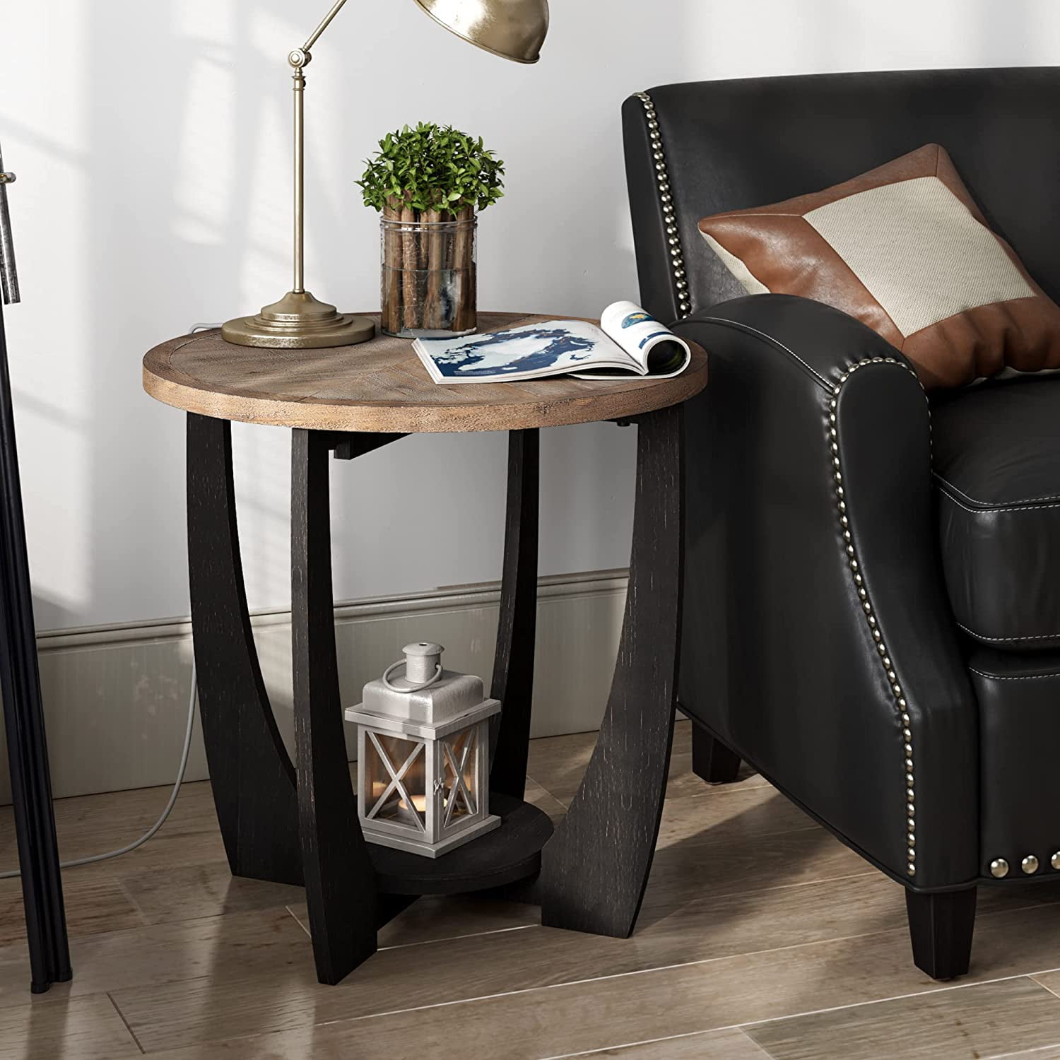 Rustic Farmhouse End Table with Storage Shelf, French Country Accent ...