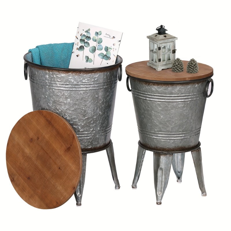 Rustic Farmhouse End Tables Set, Antique Galvanized Metal Nesting ...