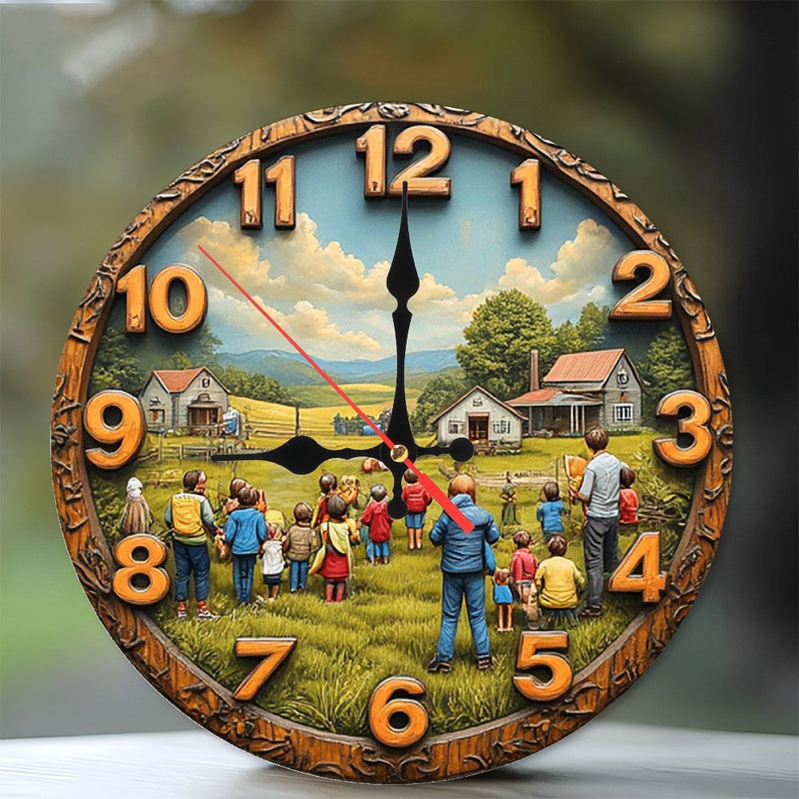 Rustic Farmhouse Family Gathering Wall Clock 10-Inch Silent Wooden Wall ...
