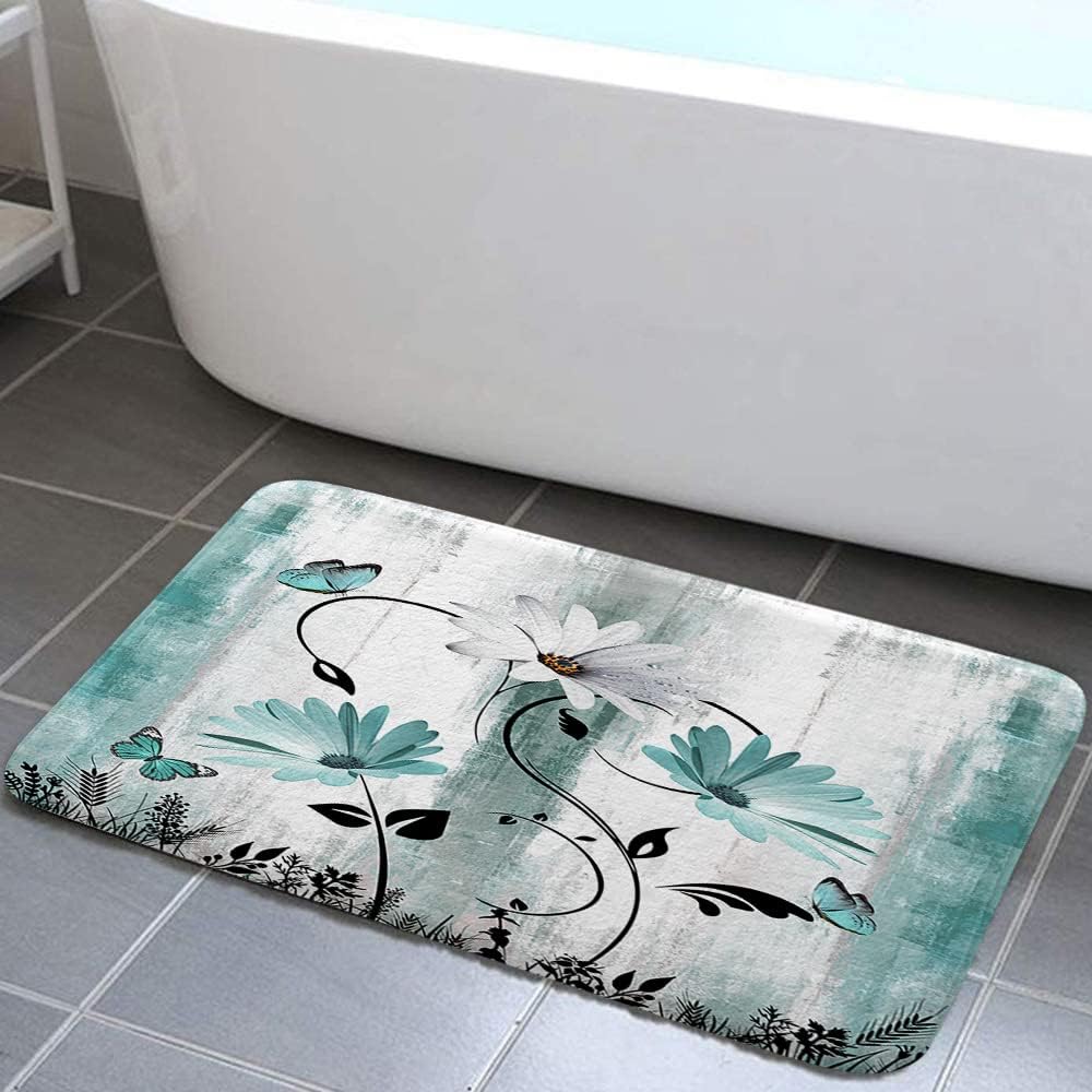 Rustic Farmhouse Farm Teal Daisy Floral Flowers Bath Rugs for Bathroom ...