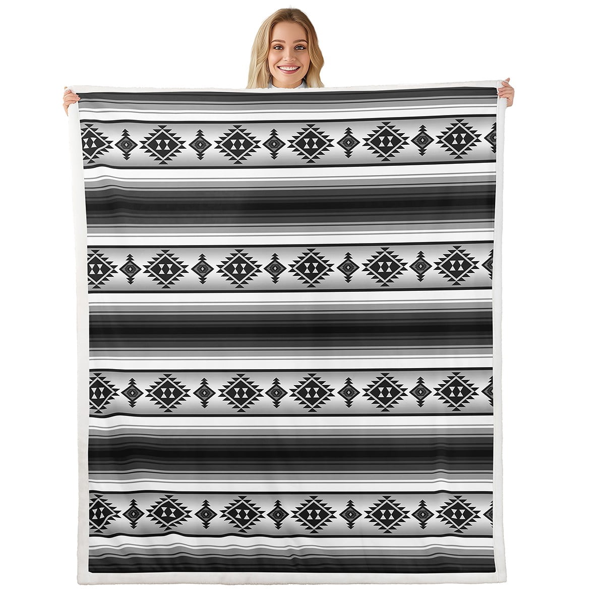 Rustic Farmhouse Fleece Bed Blanket Twin 60"X80" Boho Stripes Aztec ...