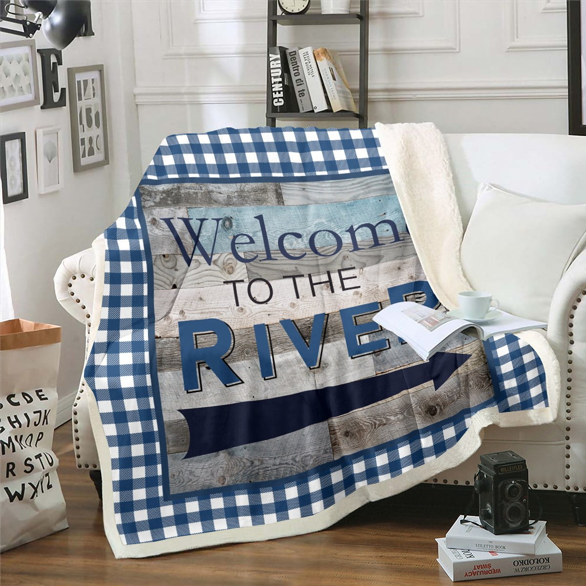 Rustic Farmhouse Fleece Blanket River House Sherpa Blanket , Geometric ...