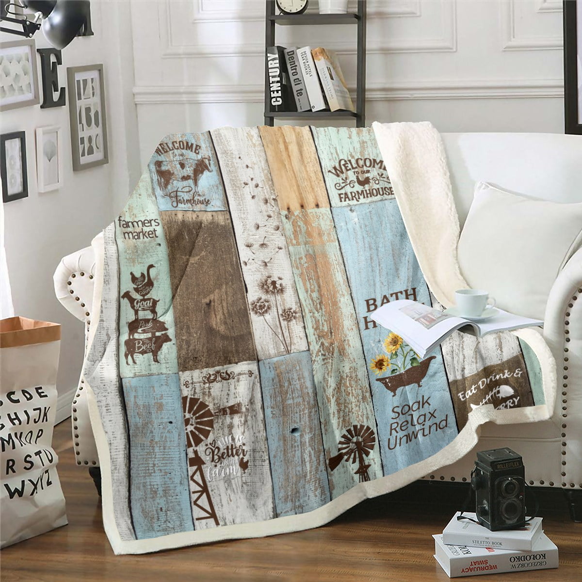 Rustic Farmhouse Fleece Blanket Throw Size, Windmill Throw Blanket ...