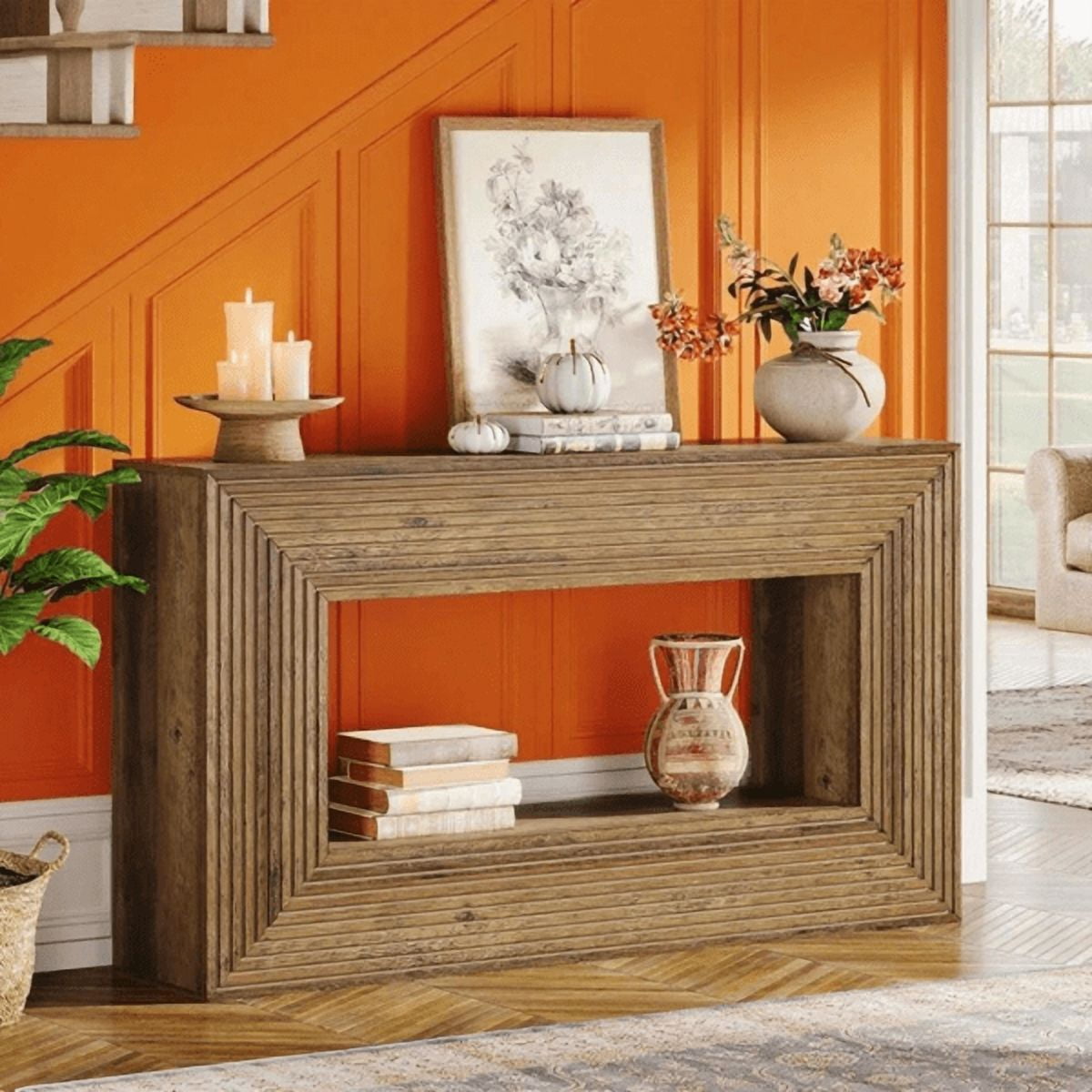 Rustic Farmhouse Fluted Console Table, MDF Entryway Table with Storage ...