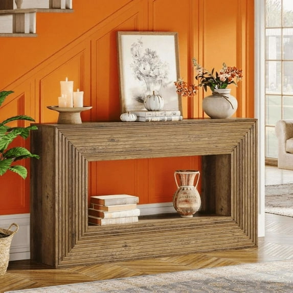 Rustic Farmhouse Fluted Console Table, MDF Entryway Table with Storage ...