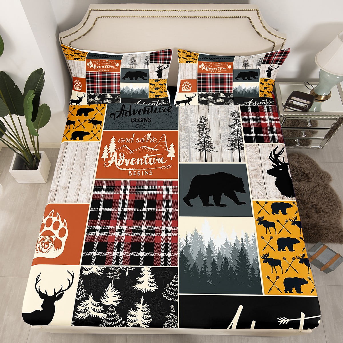 Rustic Farmhouse Full Bed Sheets, Retro Cabin Lodge Fitted Sheet ...