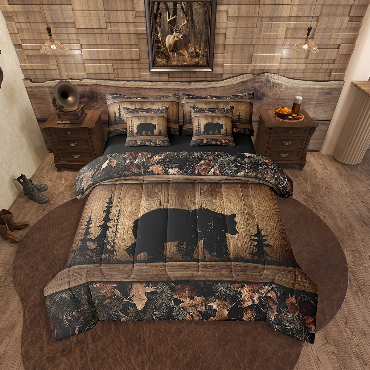 Rustic Farmhouse Full Comforter Set 7 Piece Country Cabin Bear Bedding ...