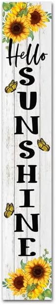 Rustic Farmhouse Hello Sunshine Porch Sign Vertical Sunflower Porch ...