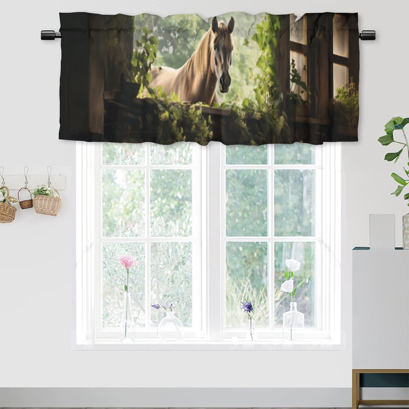 Rustic Farmhouse Horse Window Curtain Valances Farm Animal Vintage ...