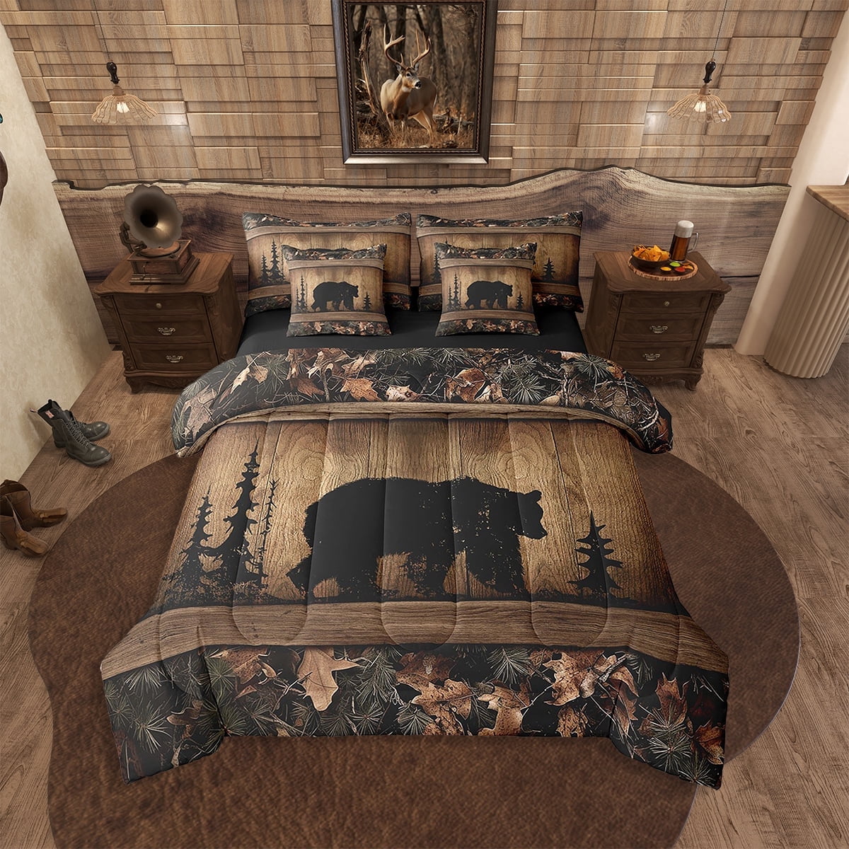 Rustic Farmhouse King Comforter Set 7 Piece Country Cabin Bear Bedding ...