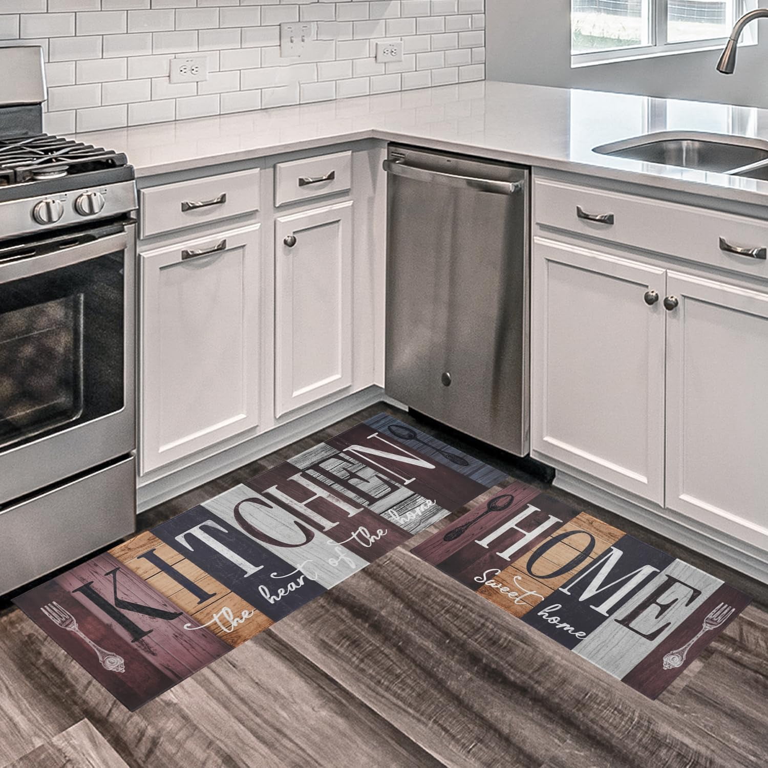 Rustic Farmhouse Kitchen Mats for Floor, Kitchen Rugs Set of 2 Carpet ...