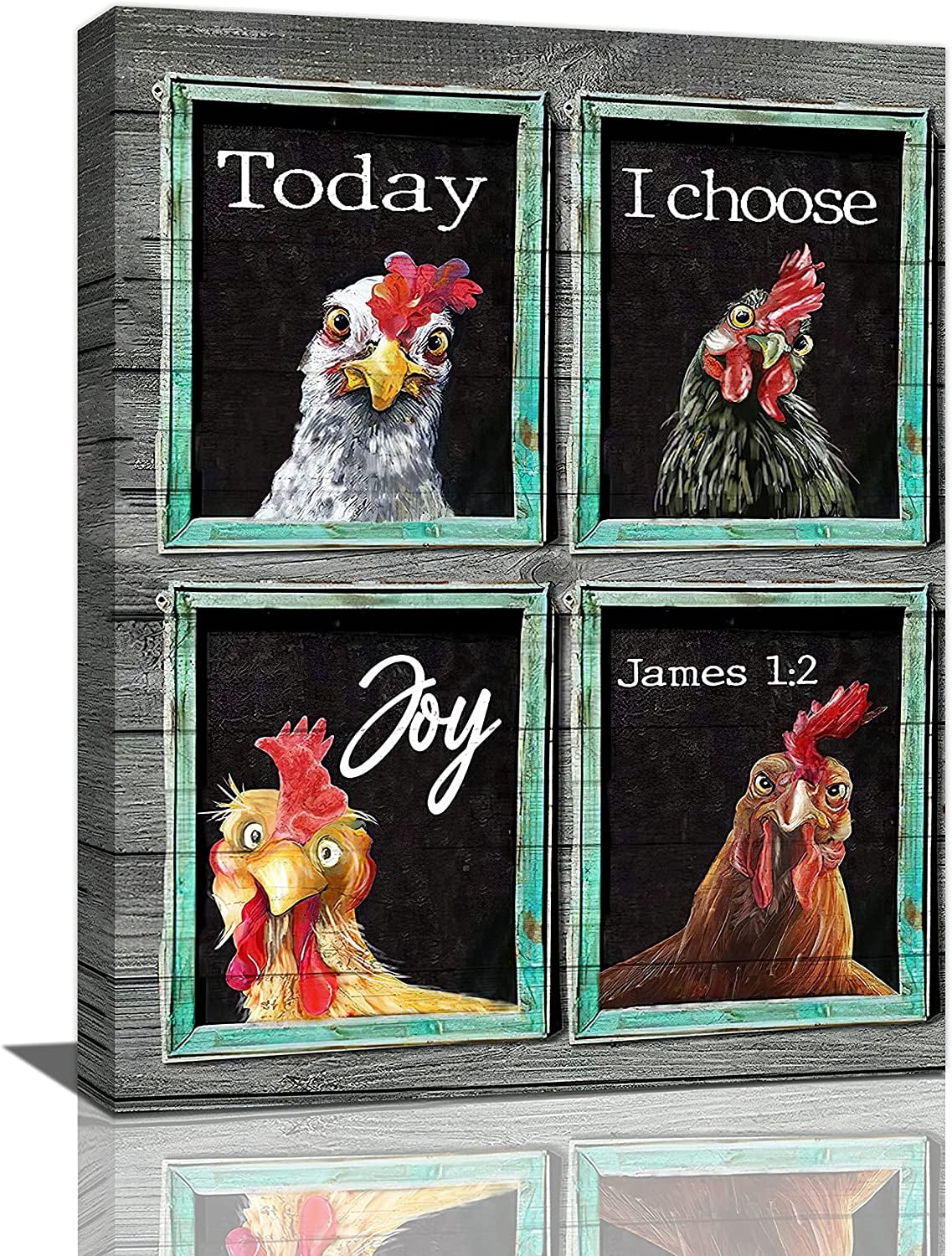 Rustic Farmhouse Kitchen Wall Art Window Funny Rooster Pictures Decor ...