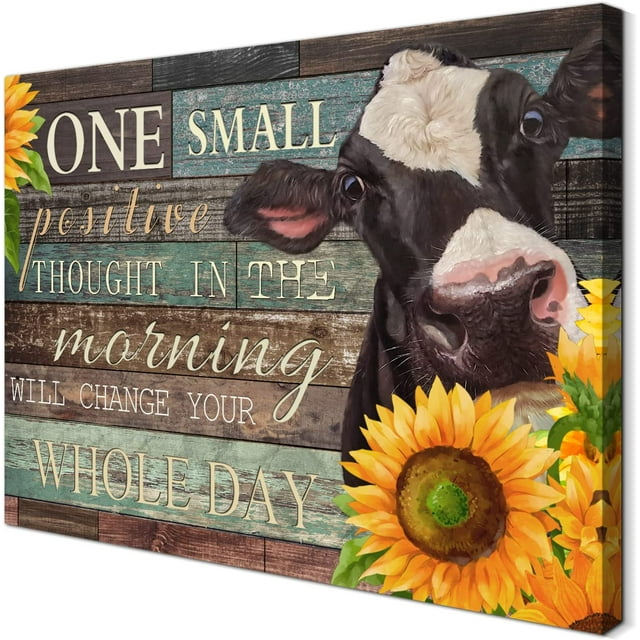 Rustic Farmhouse Kitchen Wall Decor Sunflower Cow Canvas Pictures ...