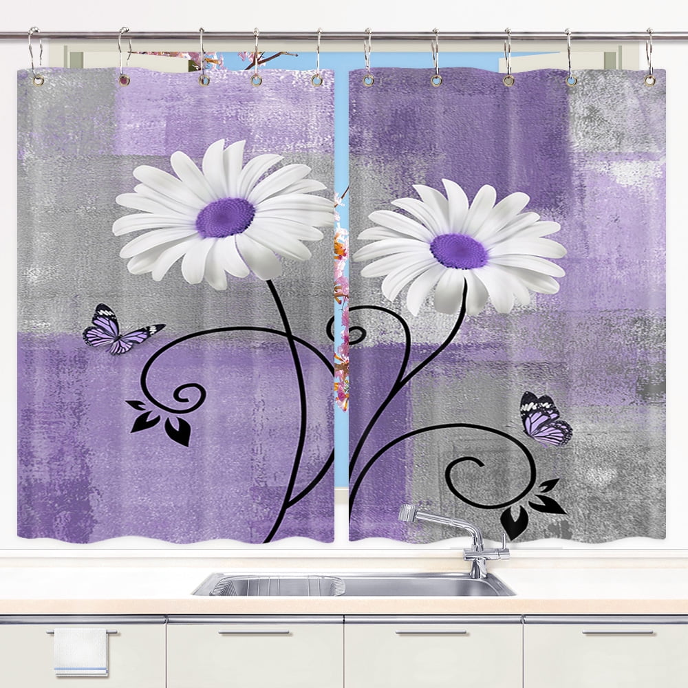 Rustic Farmhouse Kitchen Window Curtains, Daisy Floral Flowers Country ...