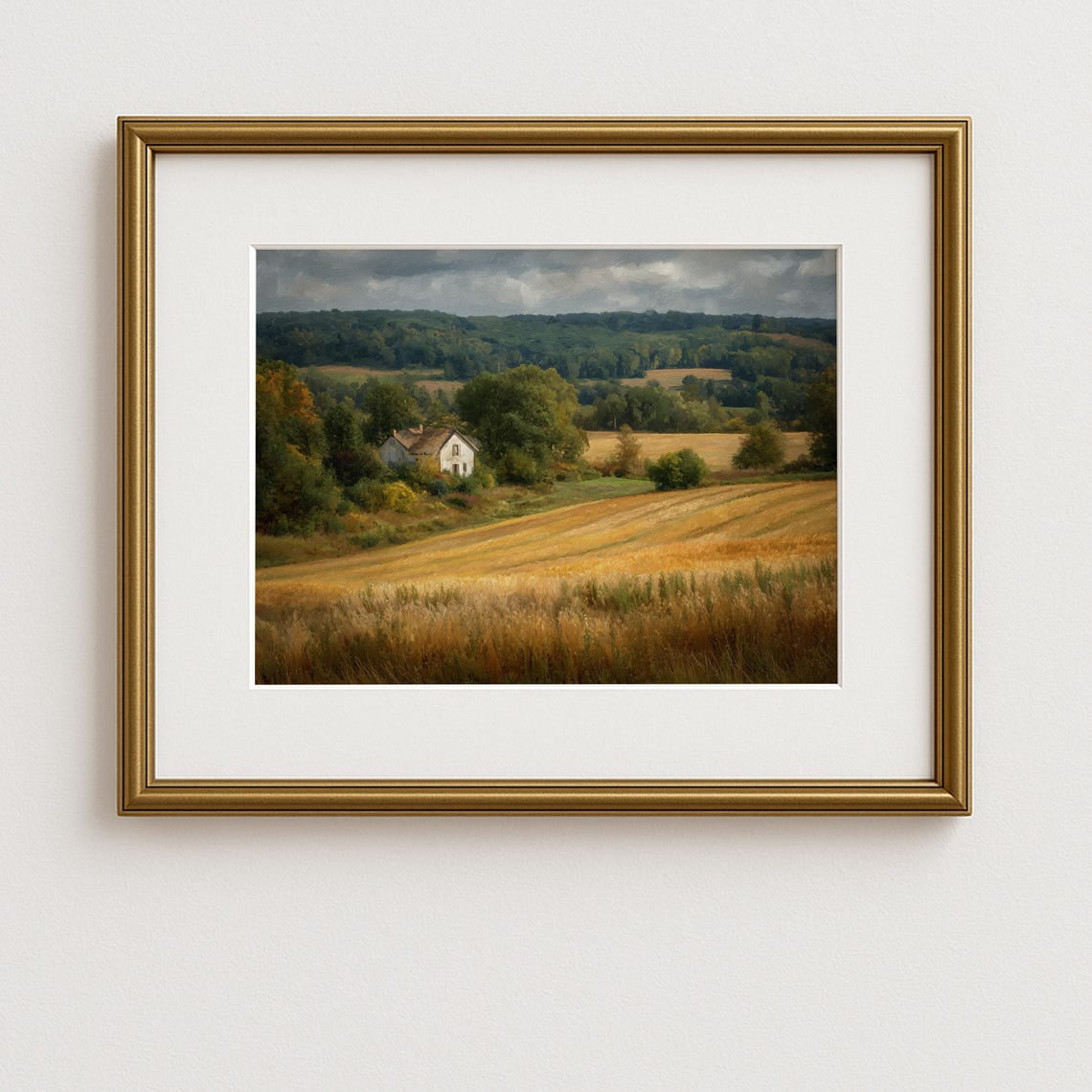 Rustic Farmhouse Landscape Print Poster Cozy Autumn Hillside, Earthy ...