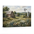 Rustic Farmhouse Landscape Wildflower Field Barn Windmill Countryside ...
