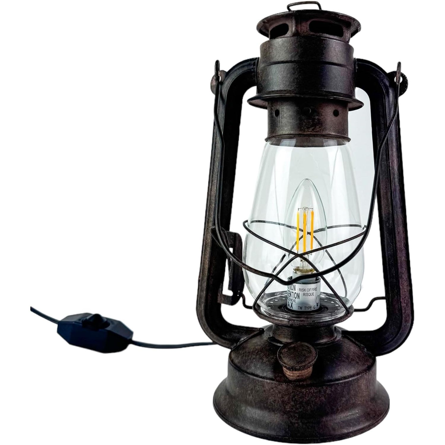 Rustic Farmhouse Lantern Table Lamp: Dimmable, Edison Bulb, Line Cord ...