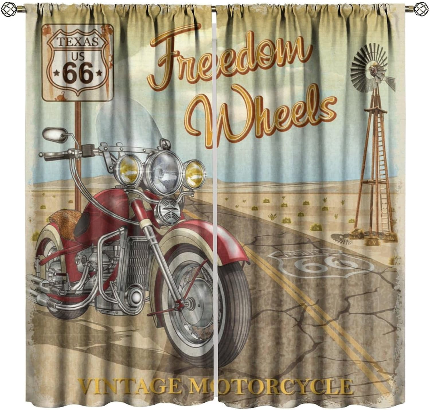 Rustic Farmhouse Motorcycle Curtains Window, American Vintage Route 66 ...
