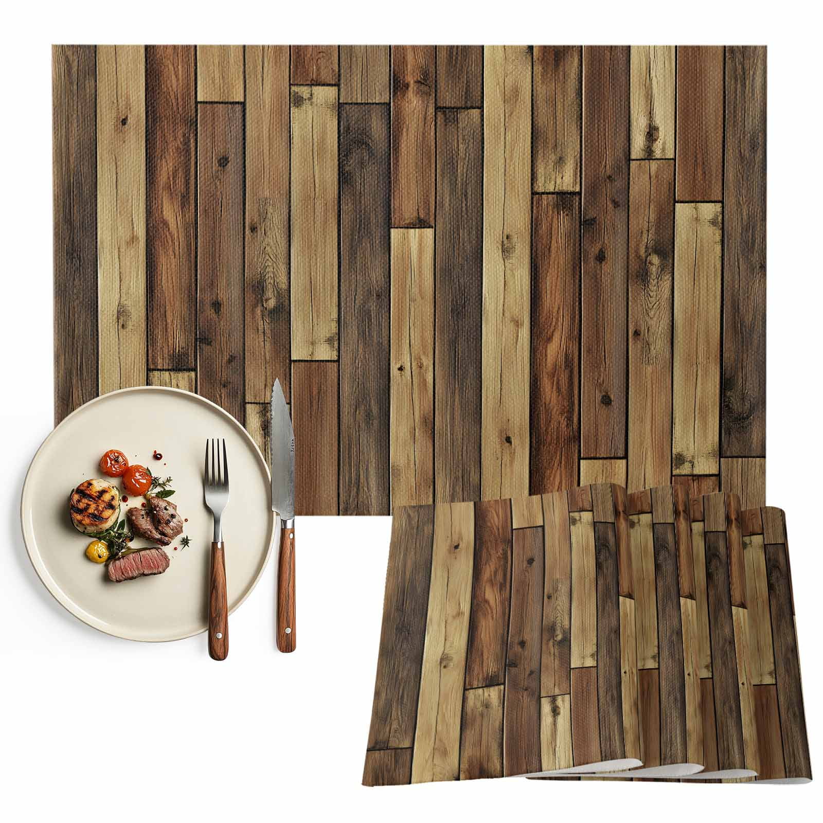 Rustic Farmhouse Placemats Set of 8, Brown Wood Textured Table Mats ...