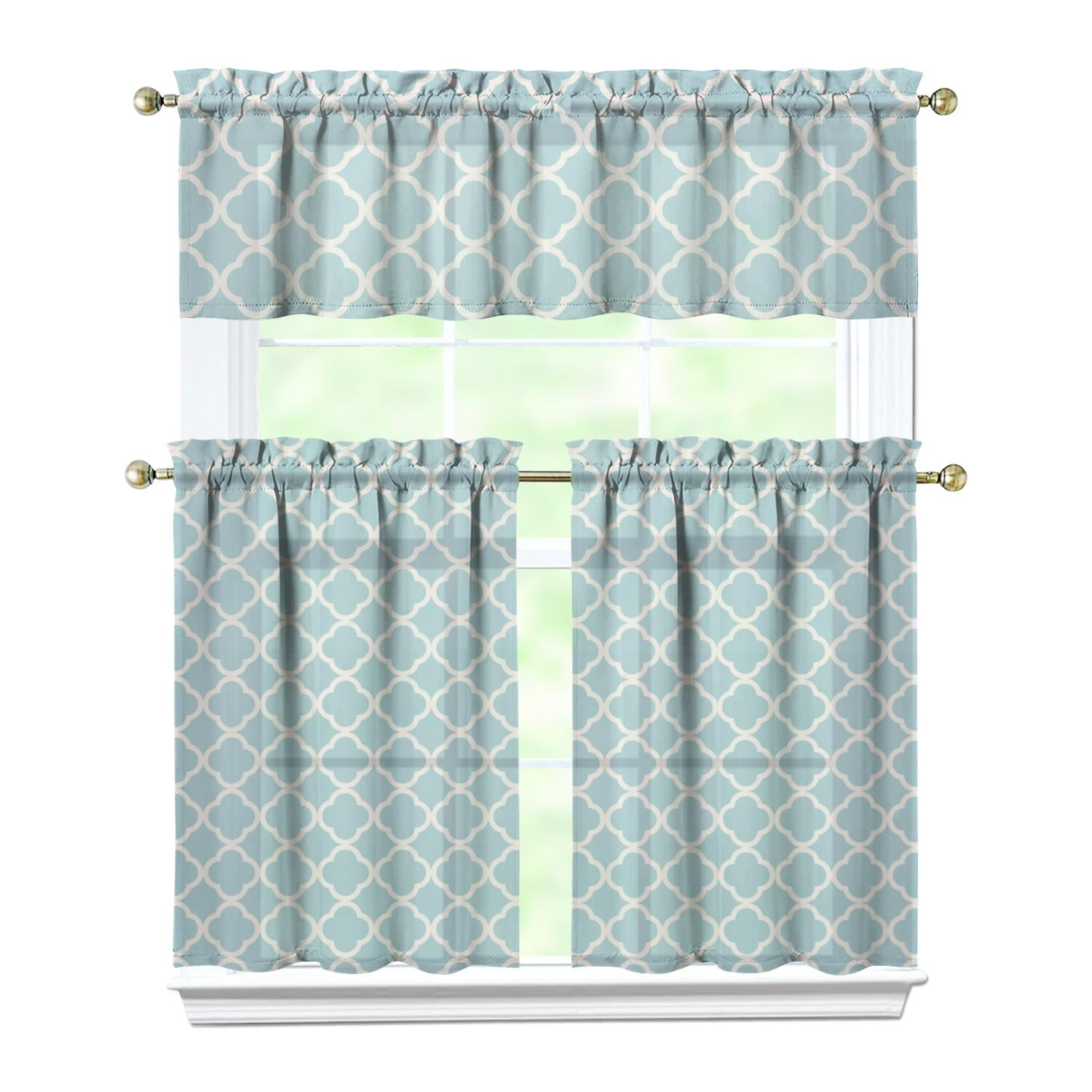 Rustic Farmhouse Plaid Print Kitchen Curtains - 3 Piece Tier Set with ...