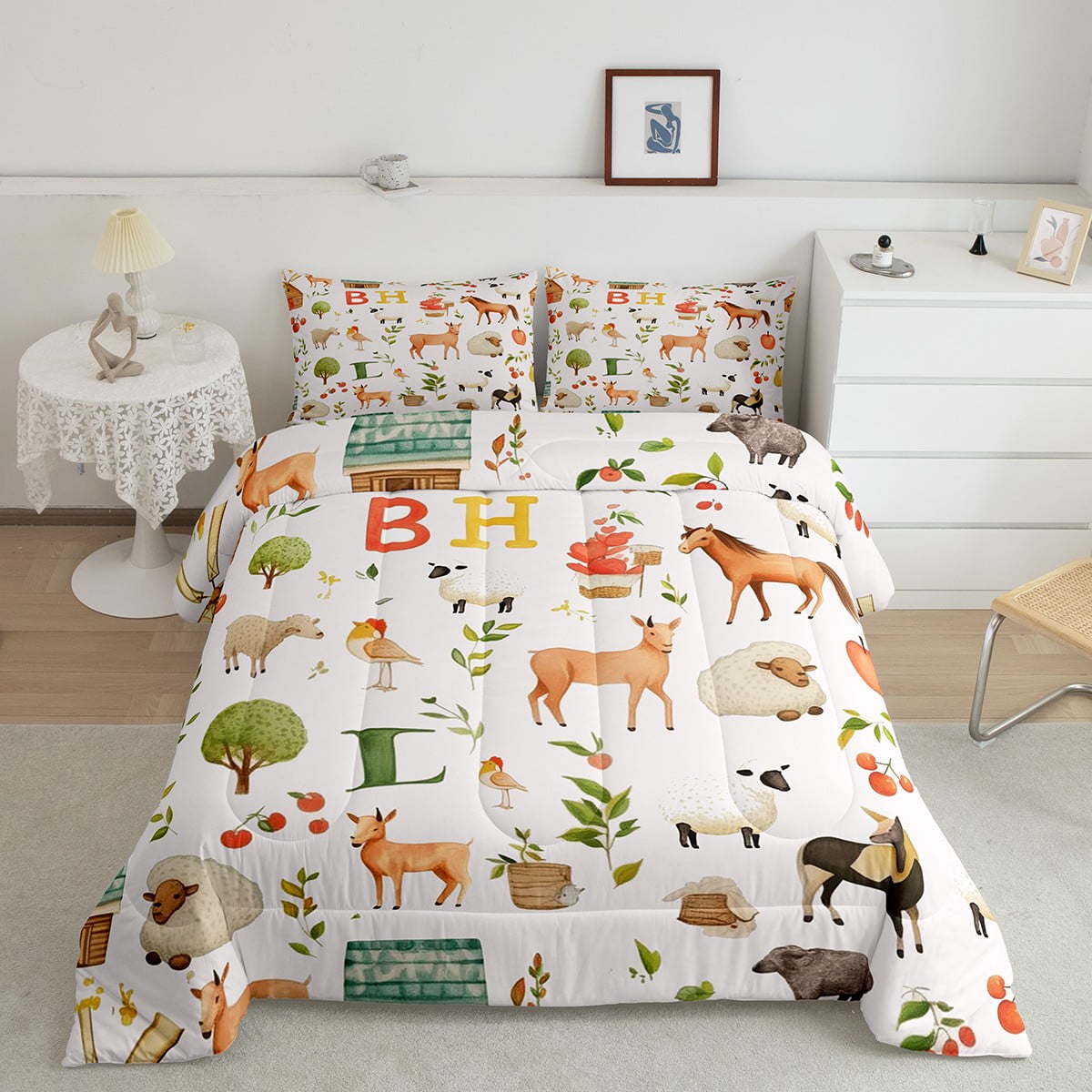 Rustic Farmhouse Queen Comforter Set Cute Farm Animal Bedding Sets ...