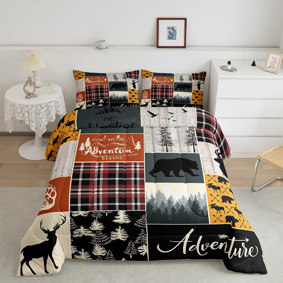 Rustic Farmhouse Queen Comforter Set, Retro Cabin Lodge Bedding ...