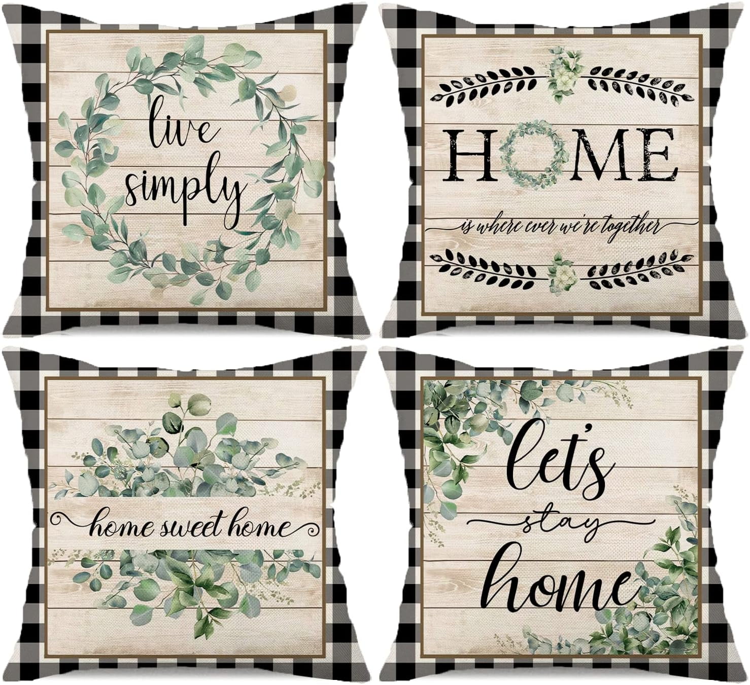 Rustic Farmhouse Quote Eucalyptus Pillow Covers Black Buffalo Plaids ...