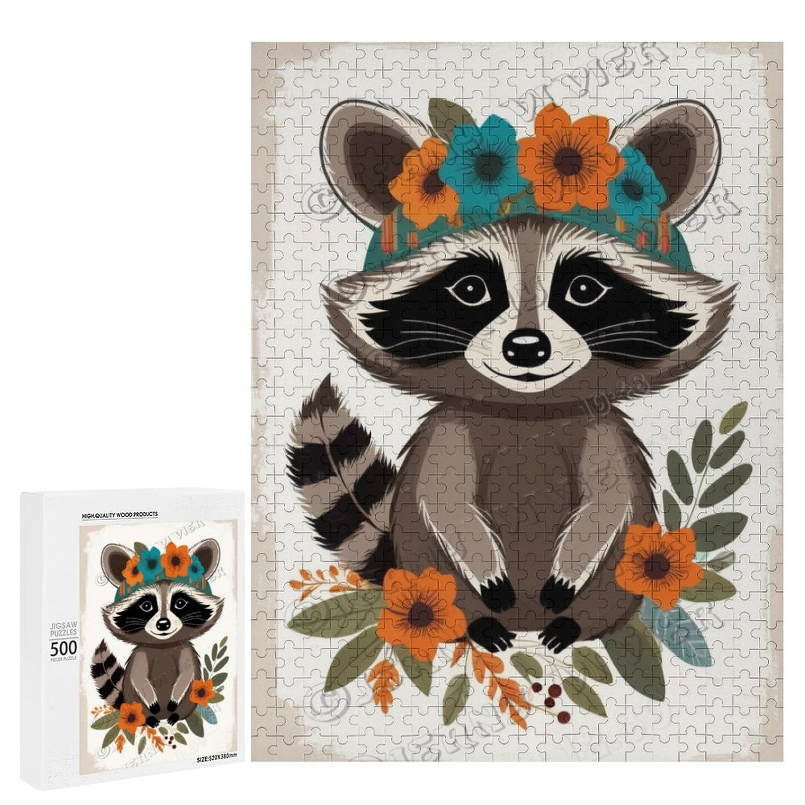 Rustic Farmhouse Raccoon with Flower – 500 Piece Puzzle | Perfect for ...