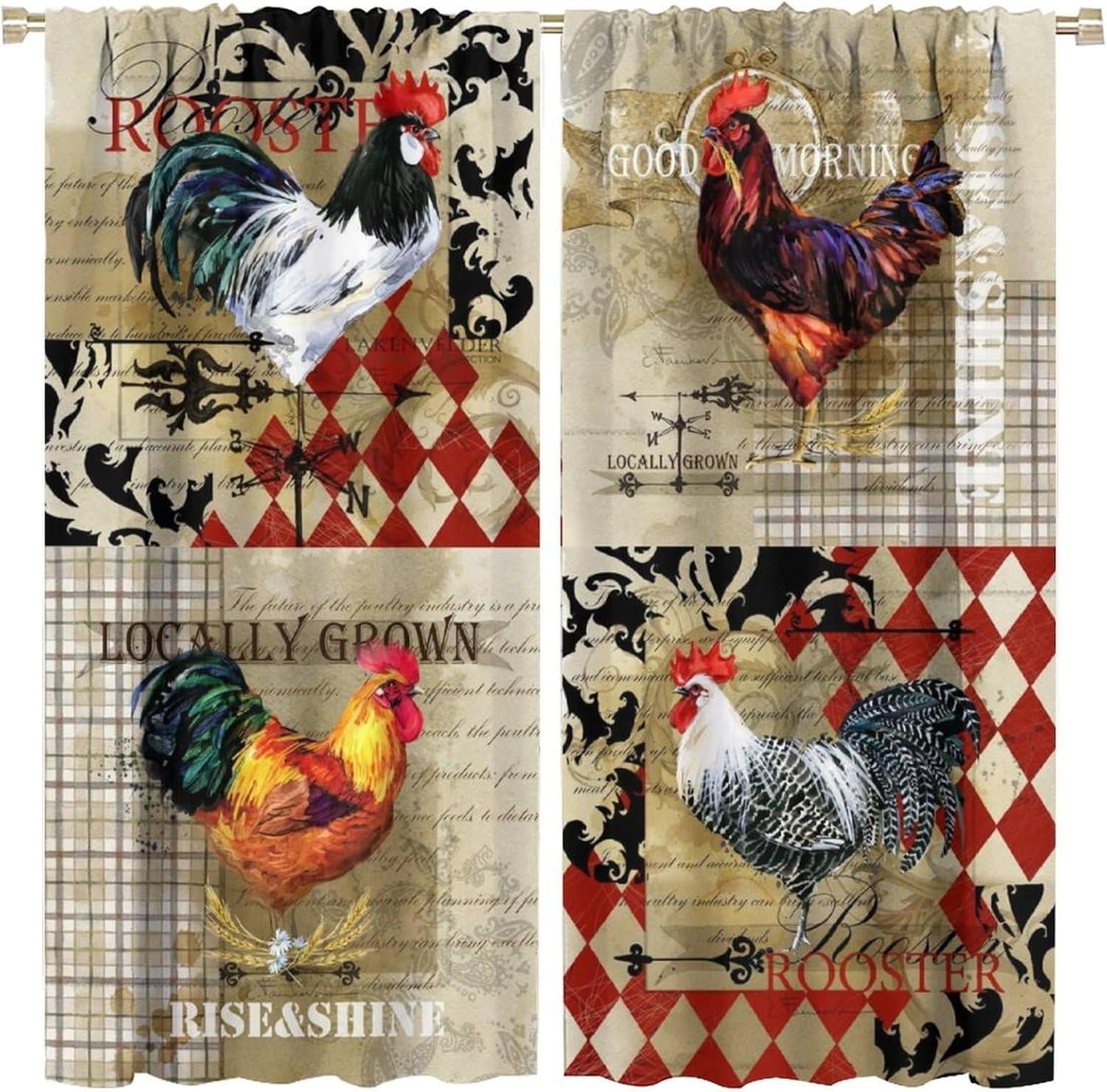 Rustic Farmhouse Rooster Kitchen Curtains Retro Farm Animal Chicken ...