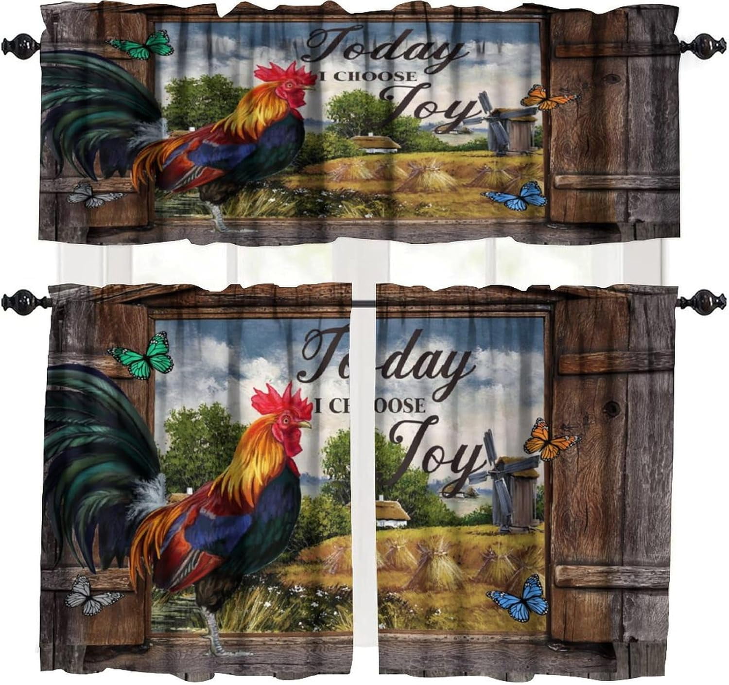 Rustic Farmhouse Rooster Window Curtain Valances,Rooster Farm Barn Door ...