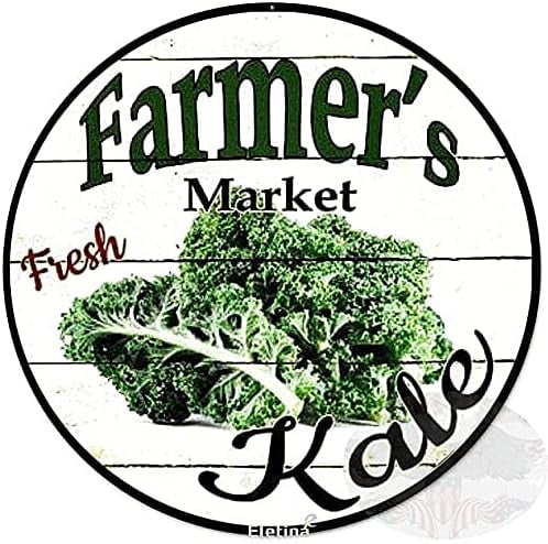 Rustic Farmhouse Round Metal Sign Farmers Market Fresh Kale Sign Retro ...