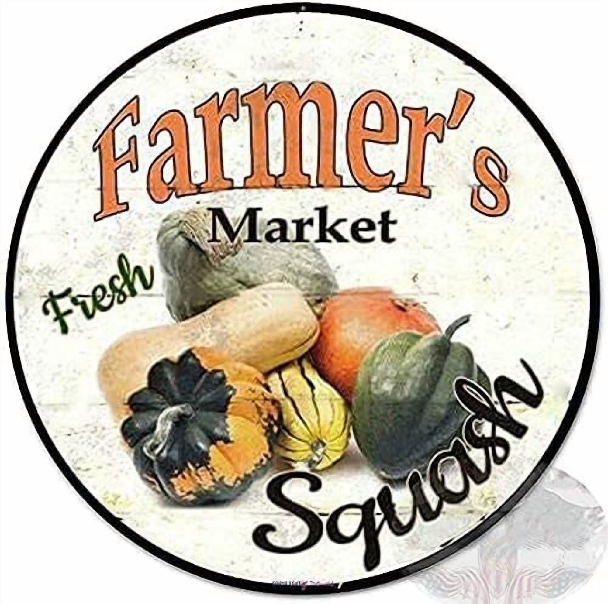 Rustic Farmhouse Round Metal Sign Farmers Market Squash Novelty ...
