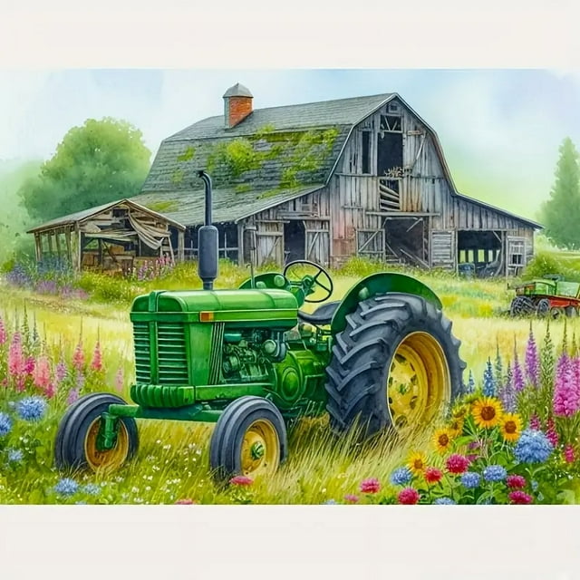 Rustic Farmhouse Scene 5D Diamond Painting Kit for Adults - Tractor ...
