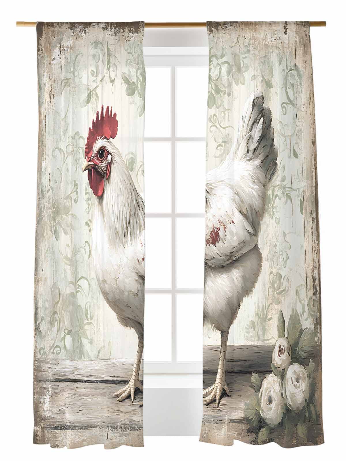 Rustic Farmhouse Sheer Curtains 2 Panels Set Brocade Pattern White ...