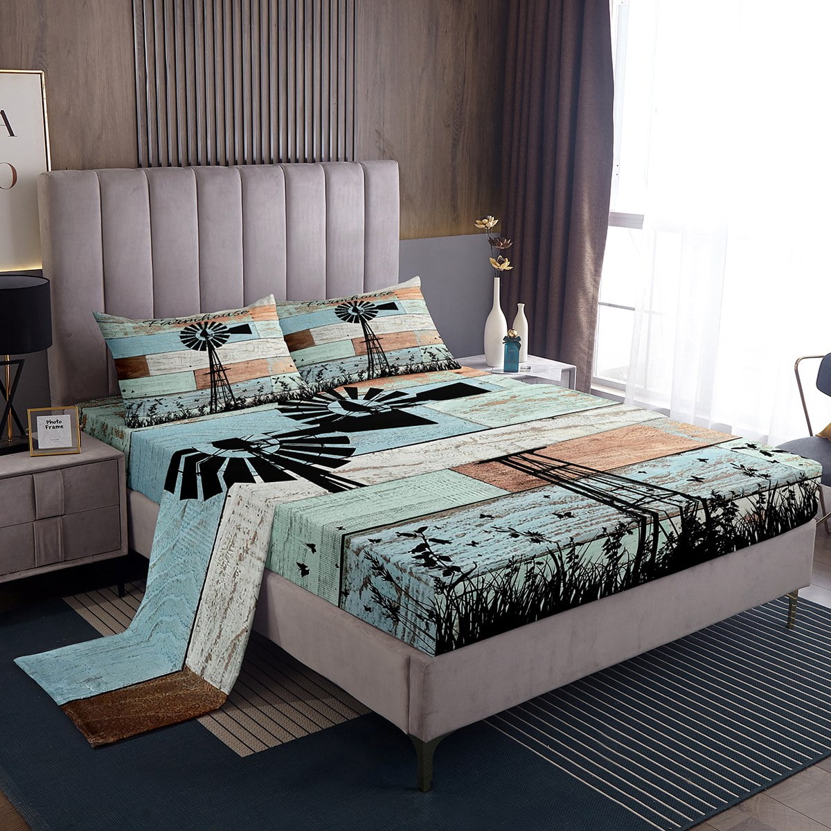 Rustic Farmhouse Sheet Set For Cabin Room Decor,Farm Windmill Sheets ...