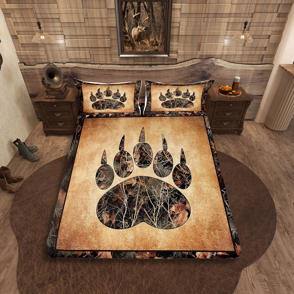 Rustic Farmhouse Sheet Set Full Camo Bear Paw Bed Sheets Woodland ...