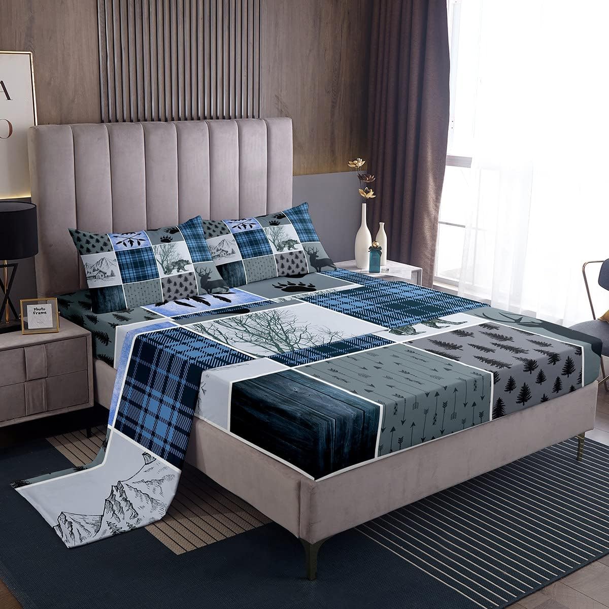 Rustic Farmhouse Sheet Set Full, Retro Cabin Lodge Fitted Sheet Country ...