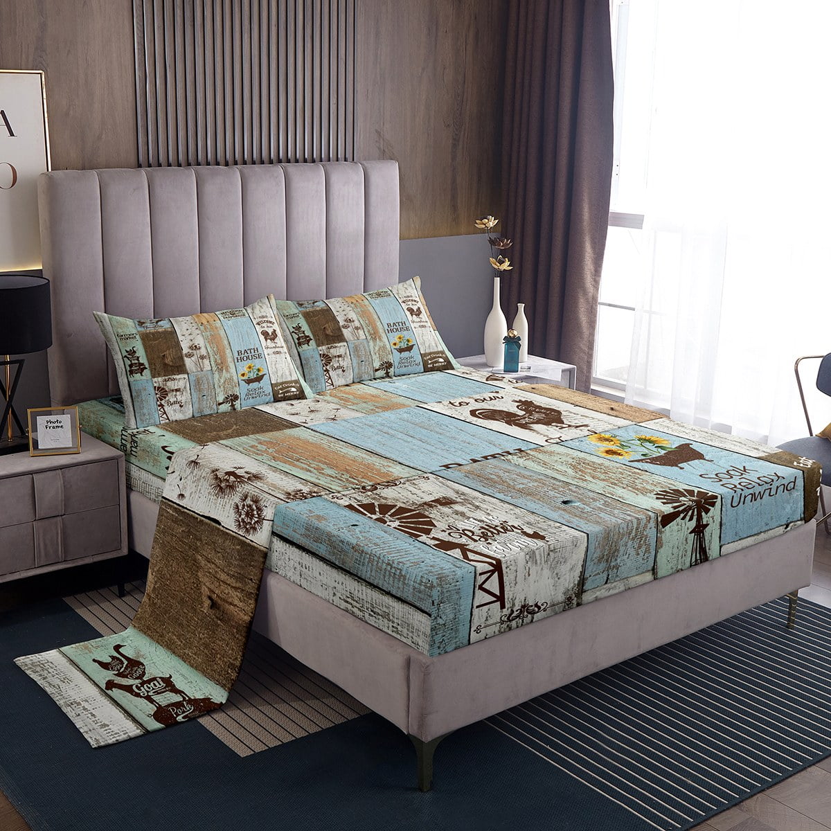 Rustic Farmhouse Sheets Full, Windmill Bed Sheets Set Women, Cow Farm ...