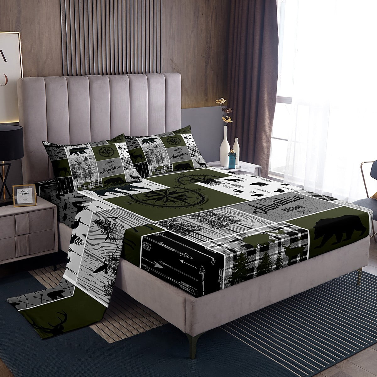 Rustic Farmhouse Sheets Queen, Hunting Bear Deer Sheet Set Cabin Lodge ...