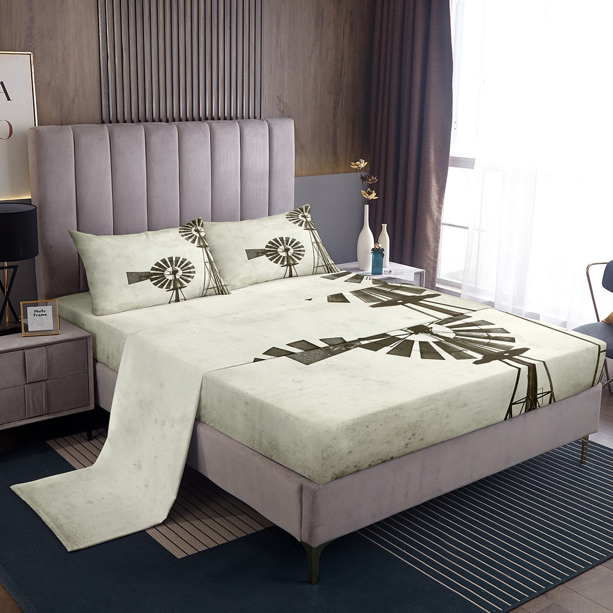 Rustic Farmhouse Sheets Queen Size,Vintage Country Theme Windmill Sheet ...