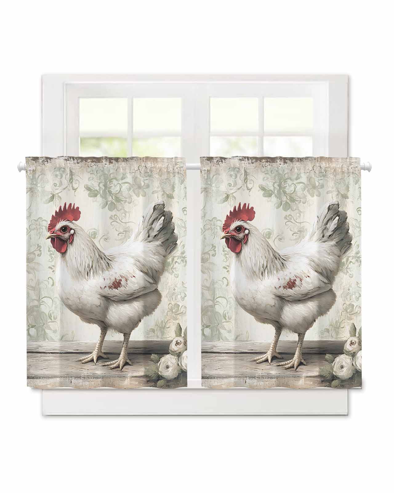 Rustic Farmhouse Short Blackout Curtains 36 Inch Long Brocade Pattern ...