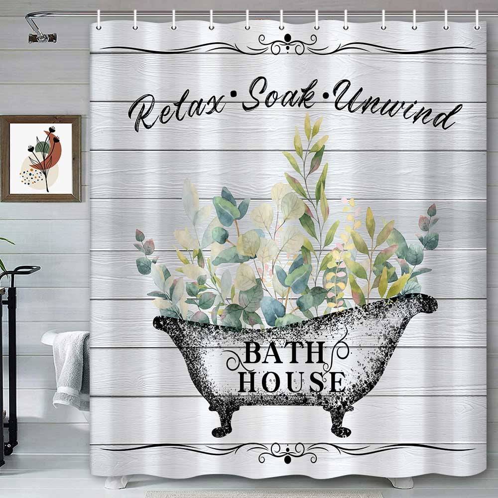 Rustic Farmhouse Shower Curtain, Botanical Sage Green Eucalyptus Leaves ...