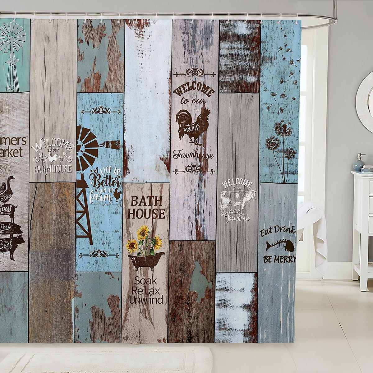 Rustic Farmhouse Shower Curtain Cabin Decor, Retro Windmill Decor ...