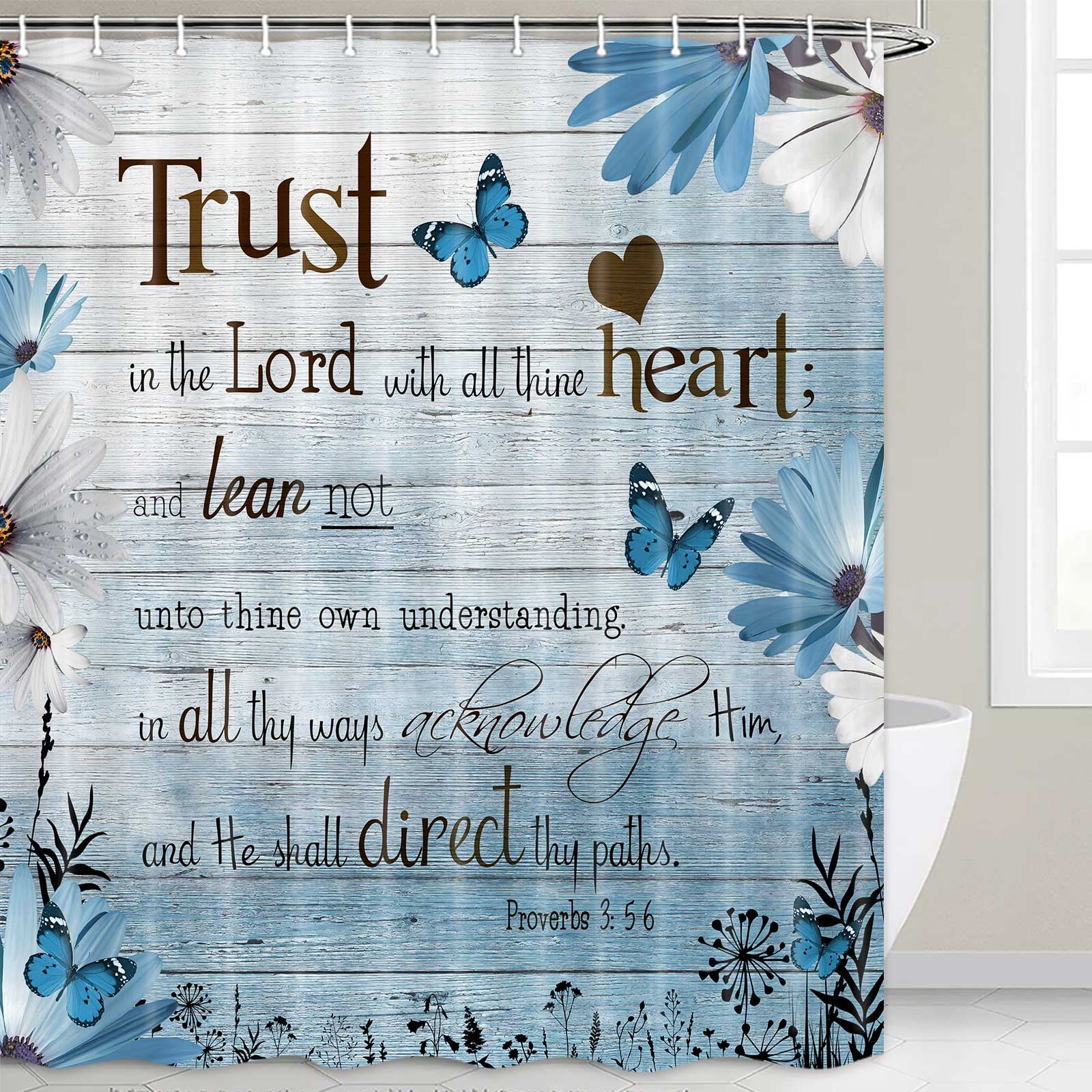 Rustic Farmhouse Shower Curtain, Farm Purple Daisy Floral Flowers and ...