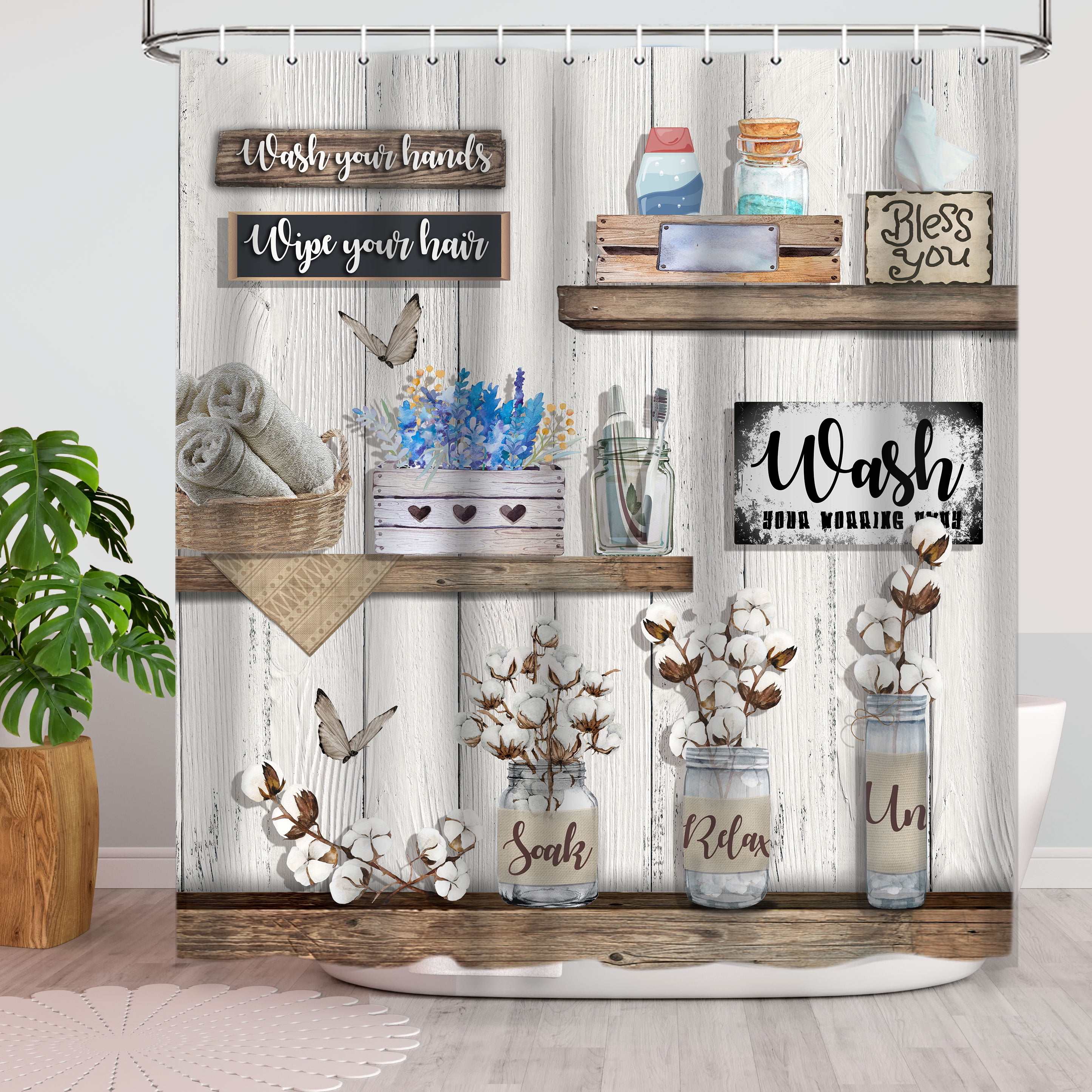 Rustic Farmhouse Shower Curtain Grey Country Bathroom Curtains with ...