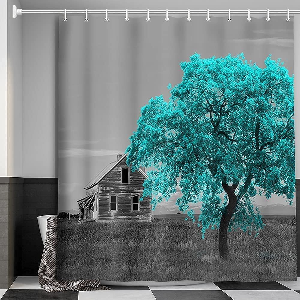 Rustic Farmhouse Shower Curtain, Grey and Teal Shower Curtain Set ...